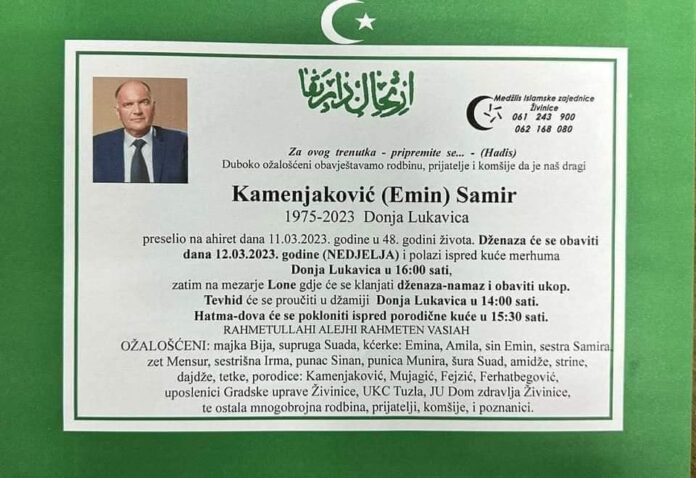 DANAS DŽENAZA: U 48. godini na BOLJI SVIJET PRESELIO Samir Kamenjaković ...